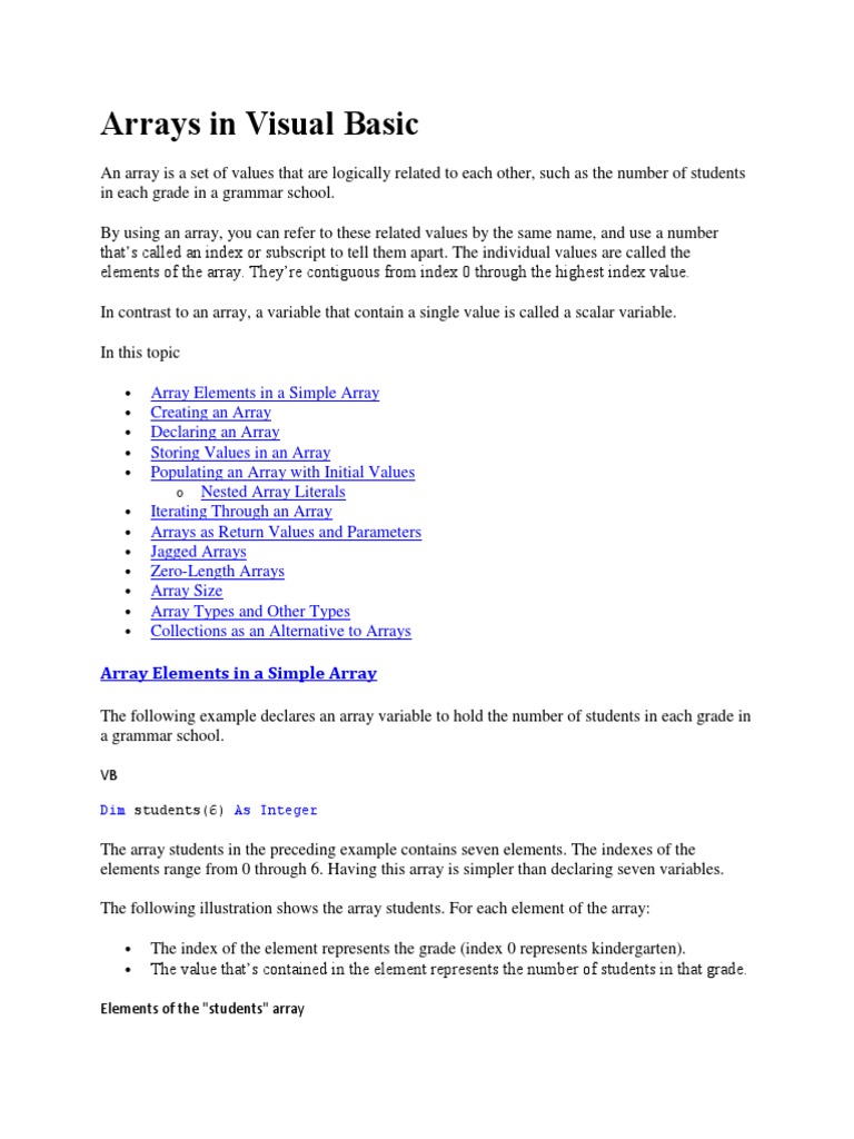 Arrays In Visual Basic Pdf Array Data Type Array Data Structure