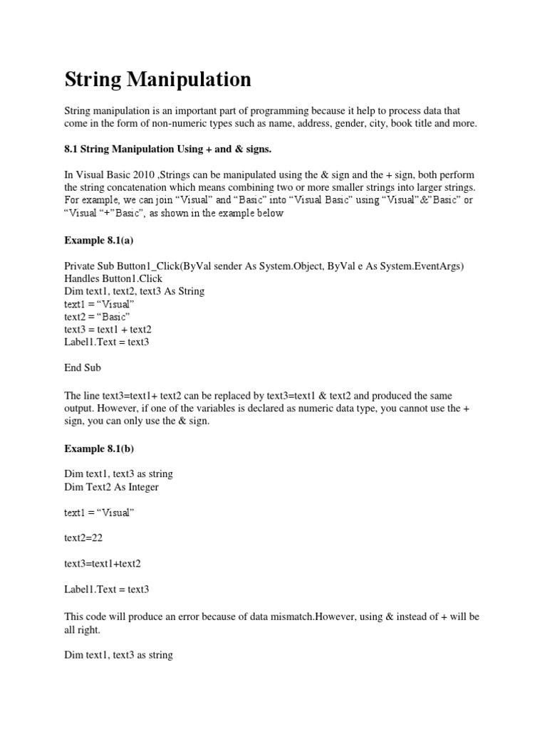 Functions String Manipulation Pdf Visual Basic Subroutine