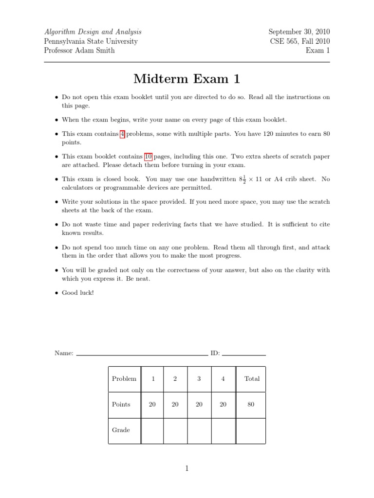 Cse565 F10 Midterm1 Pdf Time Complexity Vertex Graph Theory