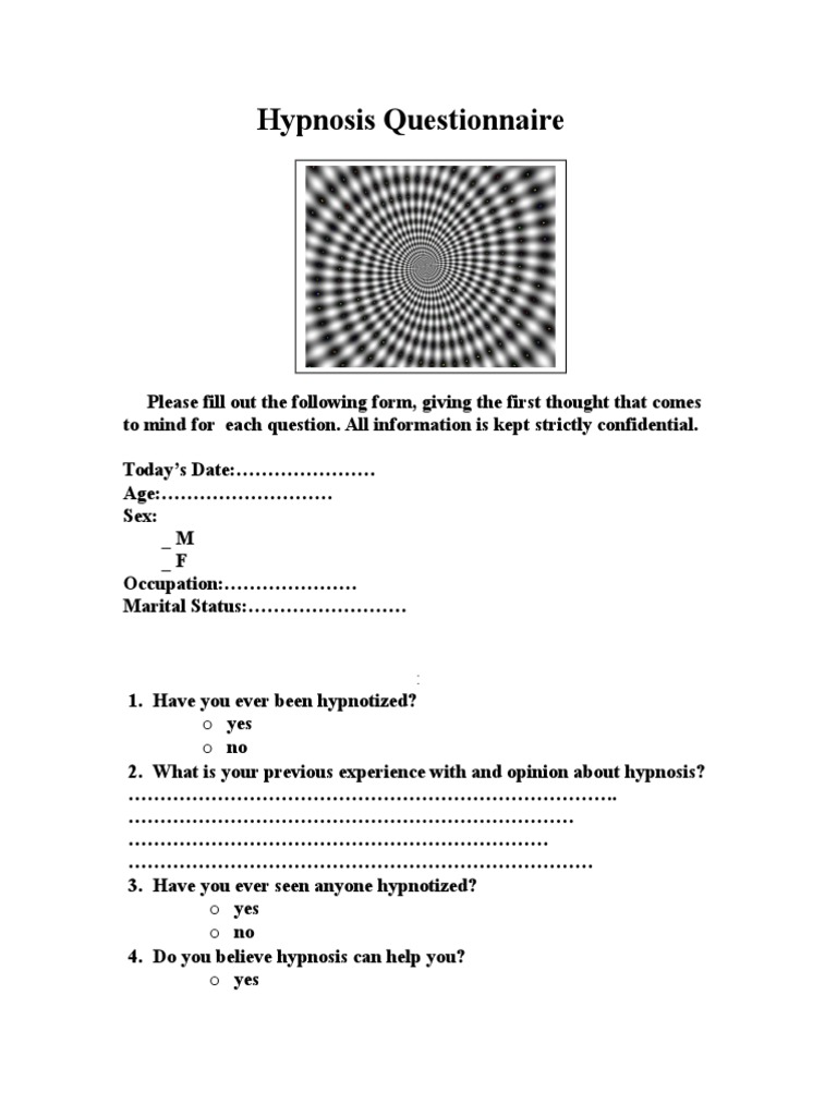 Hypnosis Questionnaire | PDF | Hypnosis | Cognitive Science