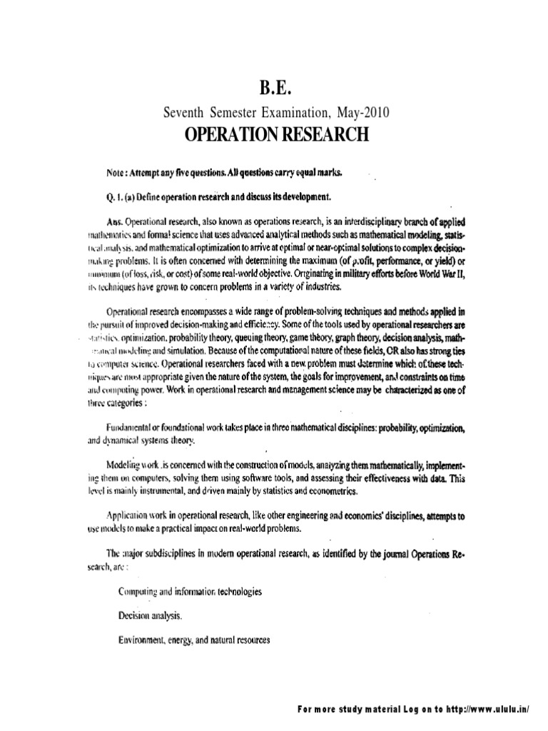 Operation Research May-10 | PDF | Foreign Language Studies