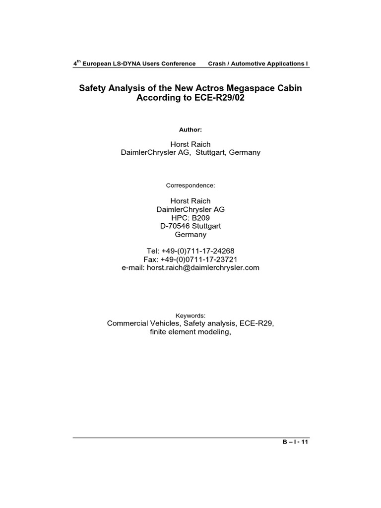 ECE R29 Safety Analysis of The New Actros Megaspace Cabin | PDF ...