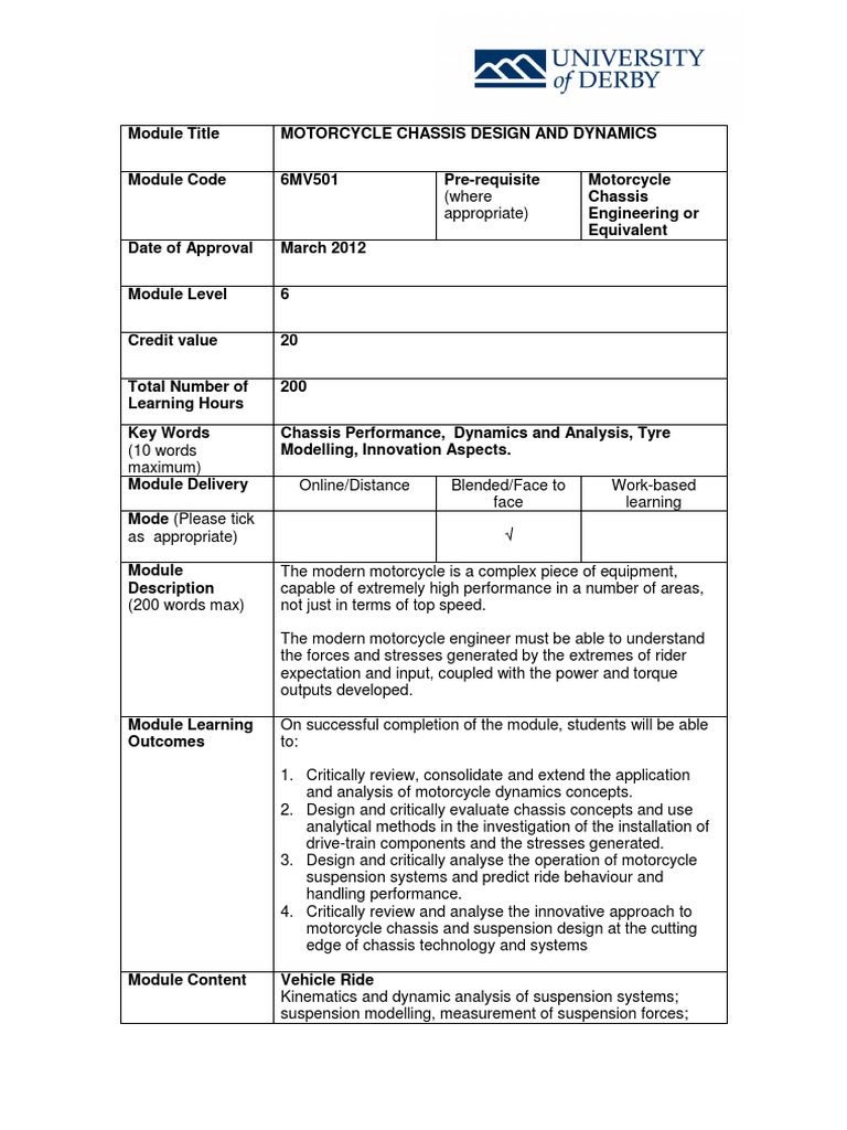 Motorcycle Chassis Design and Dynamics PDF | PDF | Mechanical ...