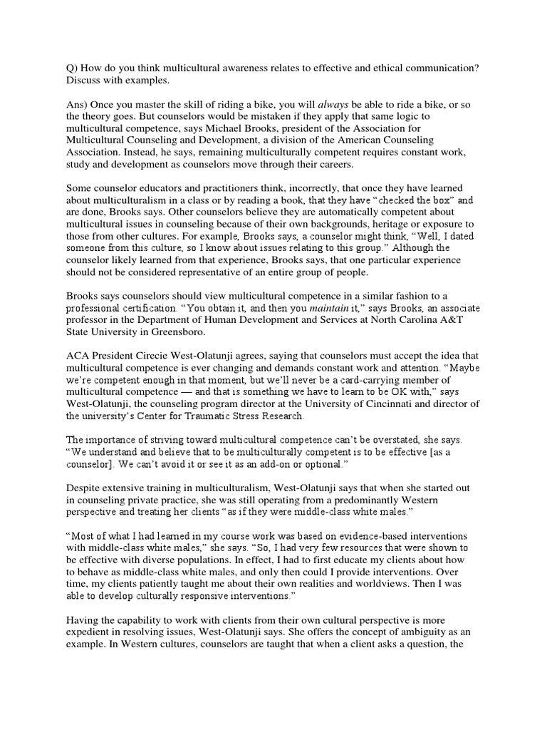 How Do You Think Multicultural Awareness Relates To Effective and ...