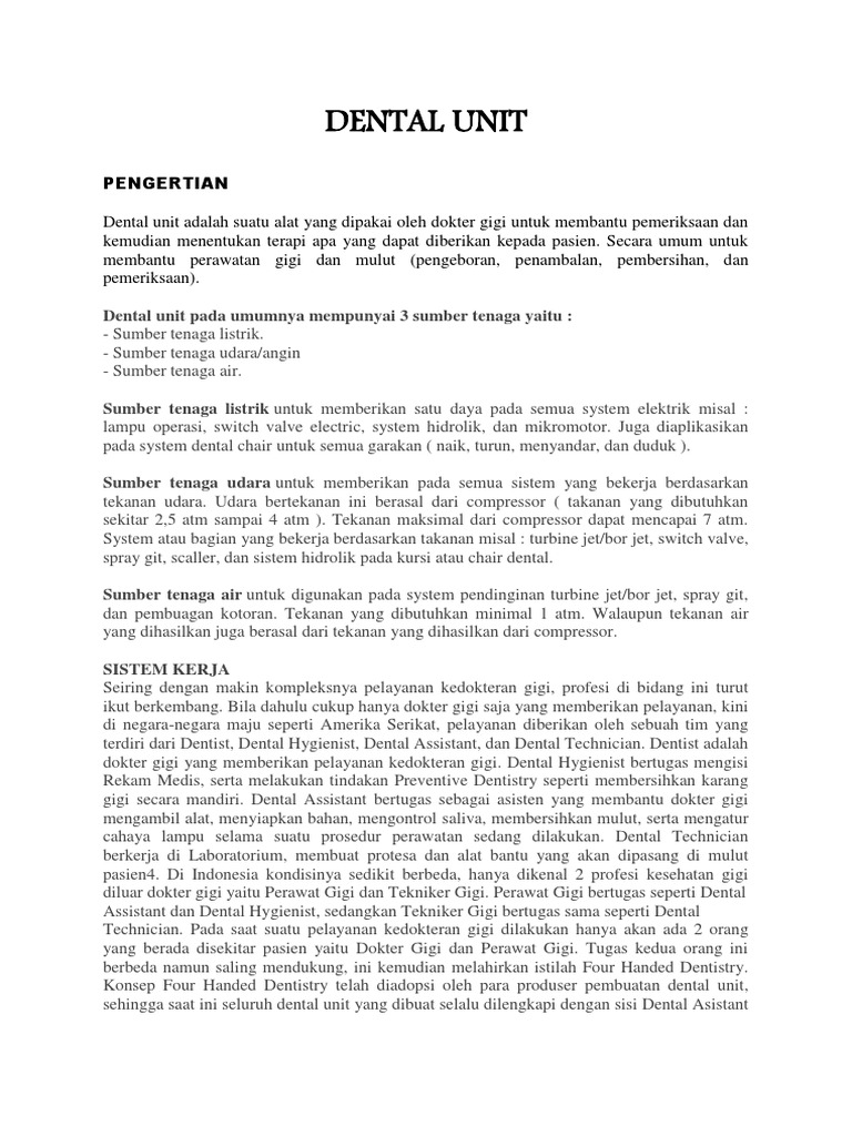 Pengertian dan Fungsi Dental Unit | PDF