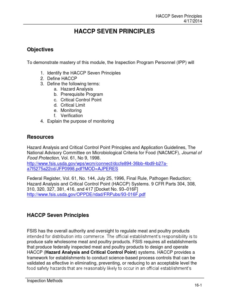 16 IM HACCP Principles | PDF | Hazard Analysis And Critical Control Points | Verification And ...