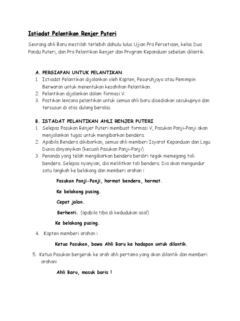 Istiadat Pelantikan Renjer Puteri | PDF