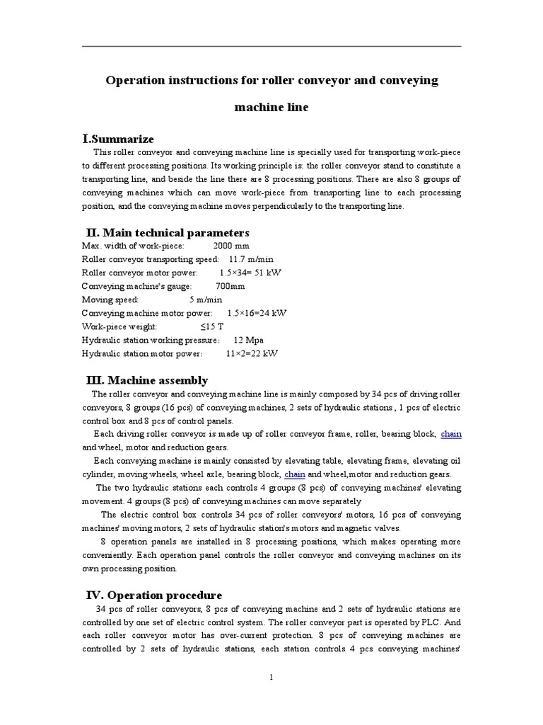 Roller Conveyor Operation Manual | PDF | Machines | Manufactured Goods