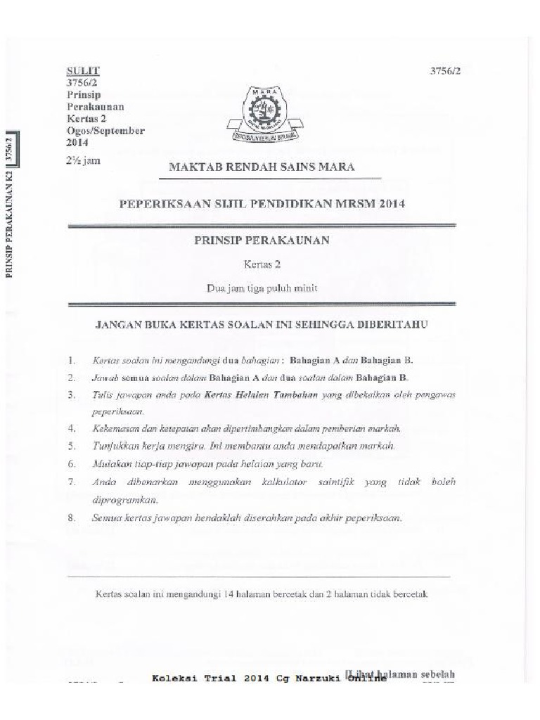 Trial Prinsip Perakaunan SPM 2014 MRSM K2 | PDF