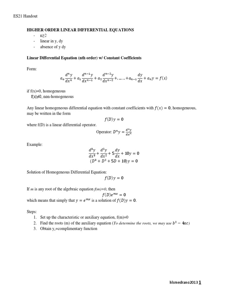Linear Differential Equation Sample Problems With Solution | PDF ...