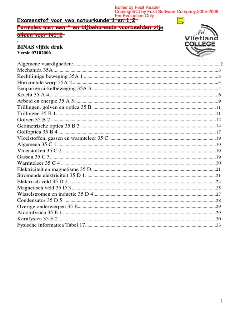 Binas 5e Druk Tabel 35 Vwo Versie Nieuwe 2e Fase PDF | PDF
