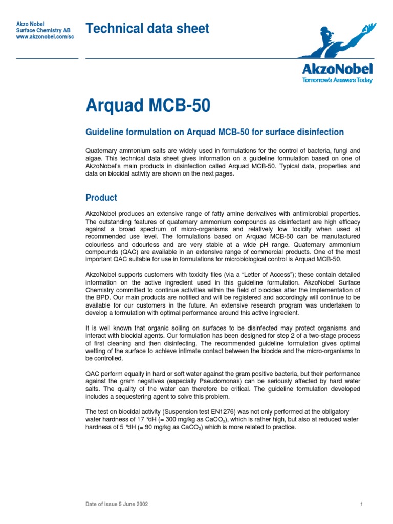 AkzoNobel Arquad MCB-50 Guideline Formulation For Surface Disinfection ...
