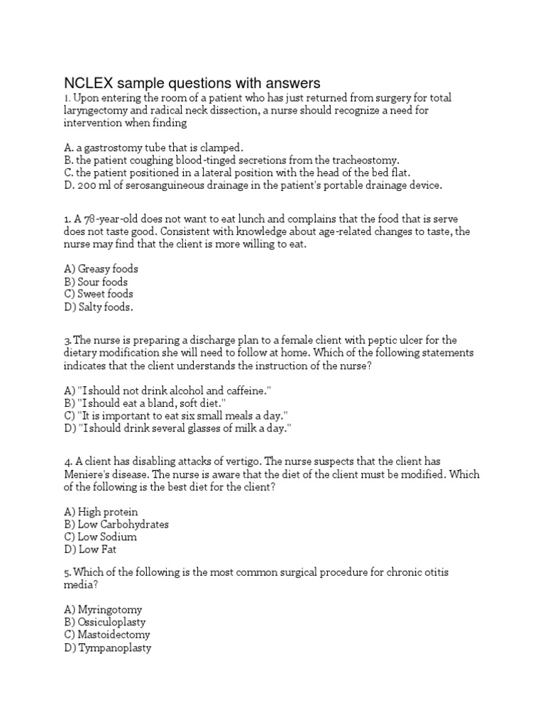 NCLEX Sample Questions With Answers | Gastroesophageal Reflux Disease ...