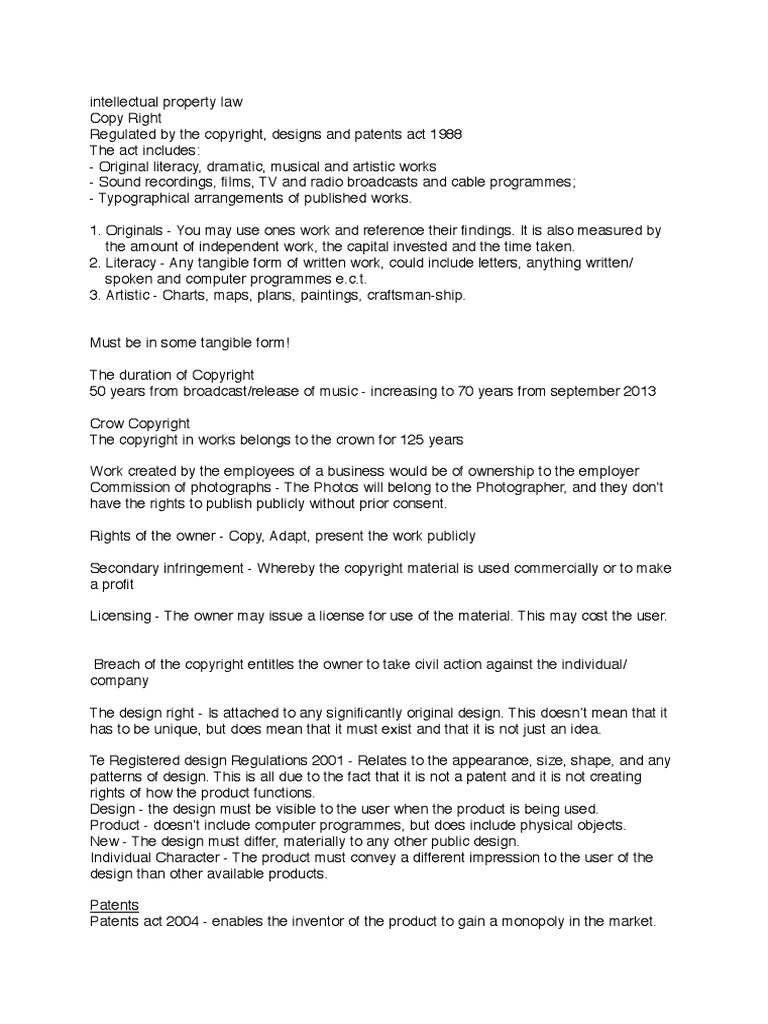 Intellectual Property Law Notes | PDF | Copyright | Intellectual Property