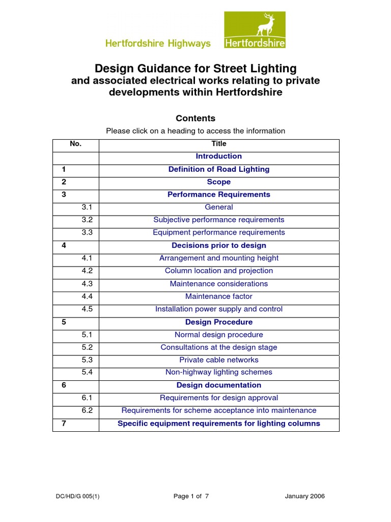 Design Guidance For Street Lighting | PDF | Lighting | Cable