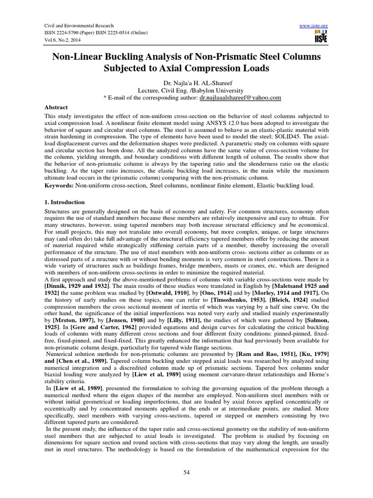 Non-Prismatic Steel Column Buckling Analysis | PDF | Buckling | Column