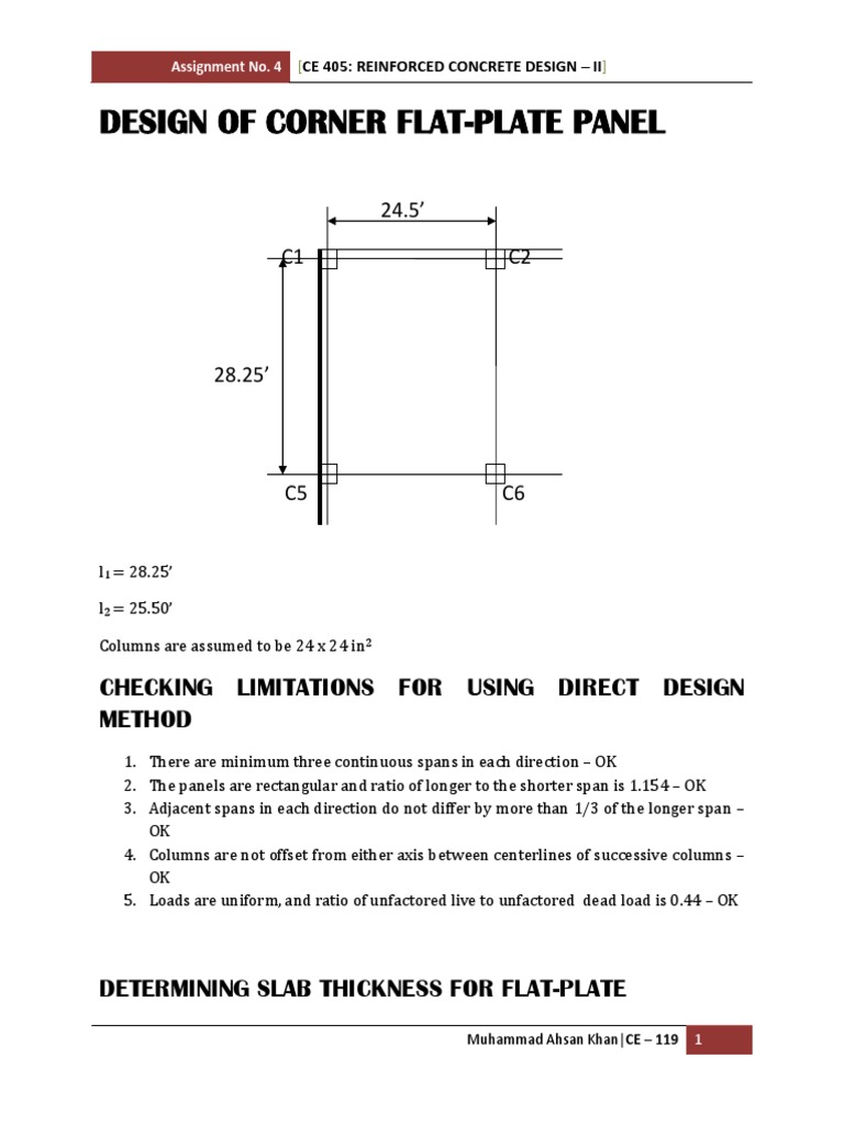 Designing of Flat Plate Corner Panel by DDM | PDF | Column | Beam ...