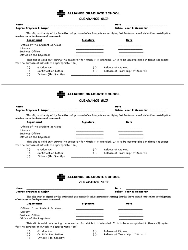 Clearance SLIP Form1 | Graduate School | Academia