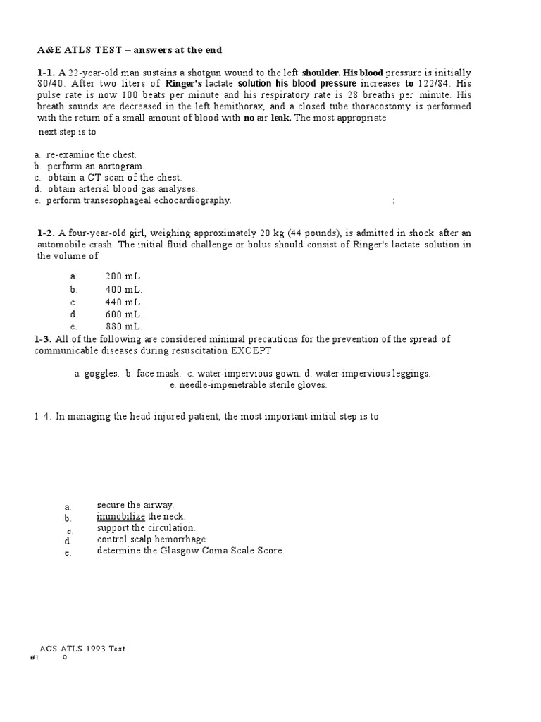 ATLS Exam Questions and Answers | PDF | Science & Mathematics