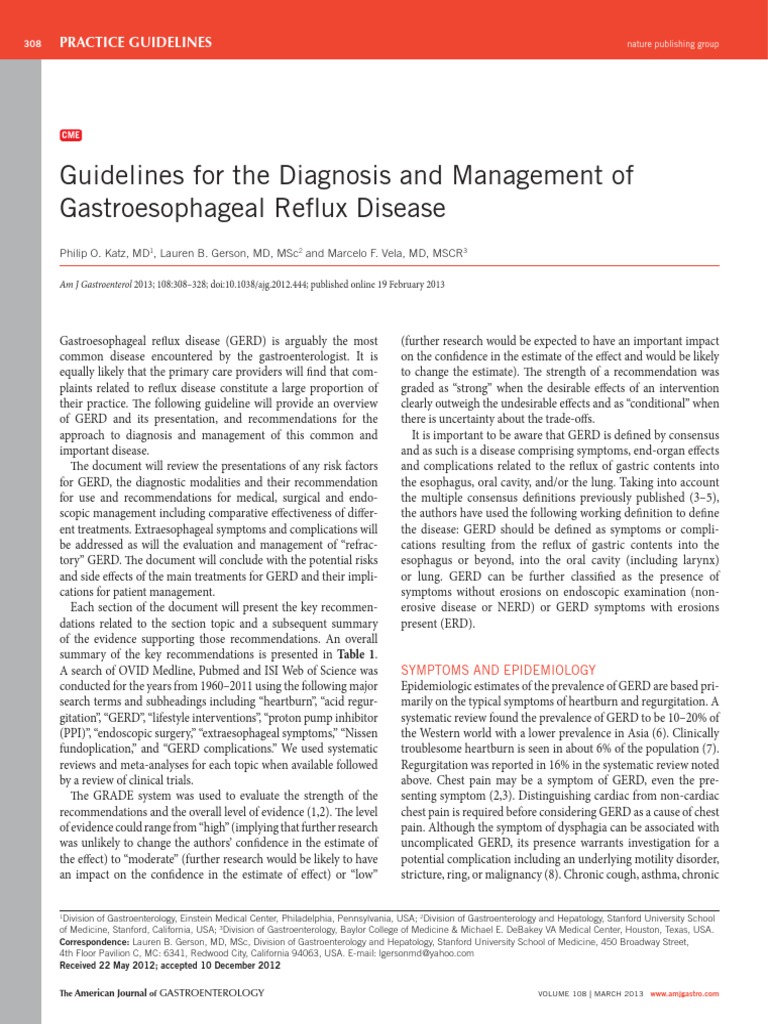 ACG Guideline GERD March 2013 | PDF | Gastroesophageal Reflux Disease ...