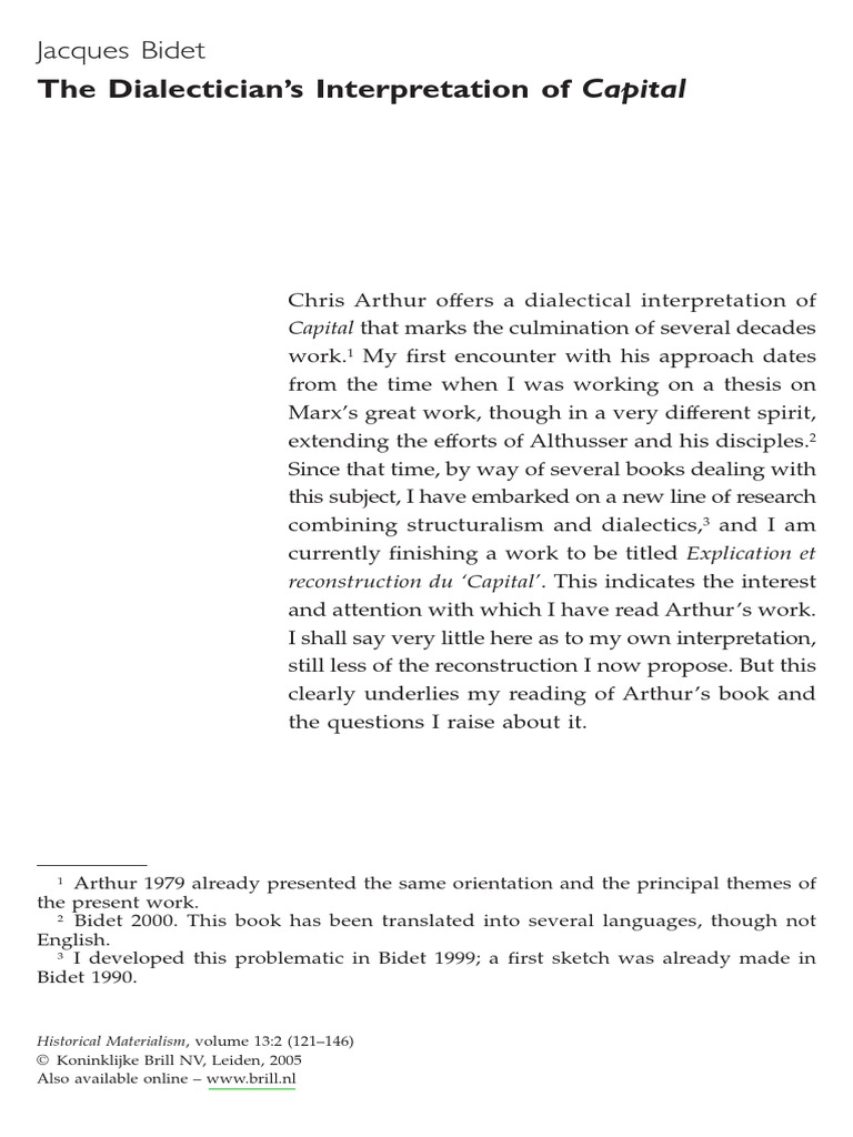 BIDET, Jacques - The Dialecticians Interpretation of Capital PDF | PDF ...