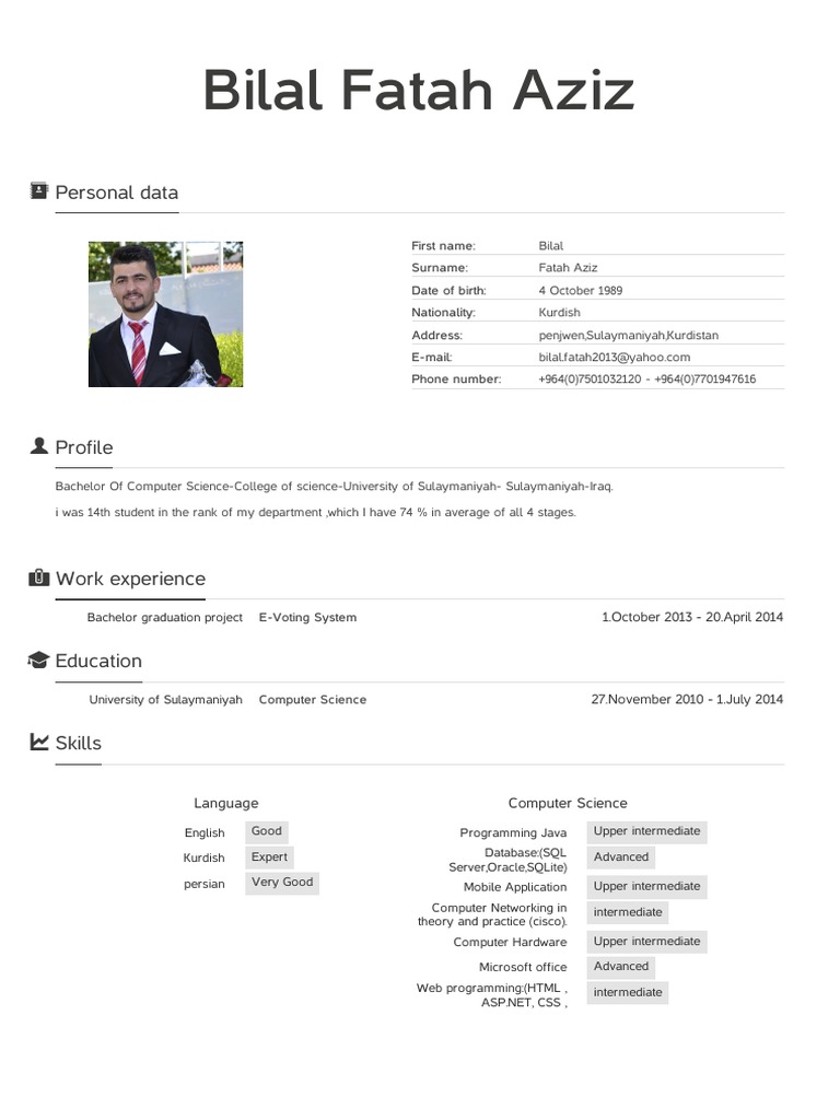 Bilal Fatah Aziz: Personal Data | PDF | Career & Growth | Computers