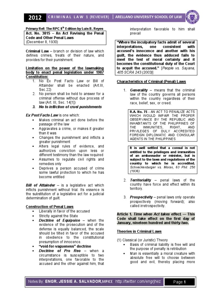 Criminal Law 1 Notes | Download Free PDF | Conspiracy (Criminal ...