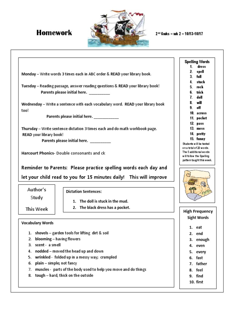 Weekly Homework and Spelling Guide | PDF | Language Arts & Discipline