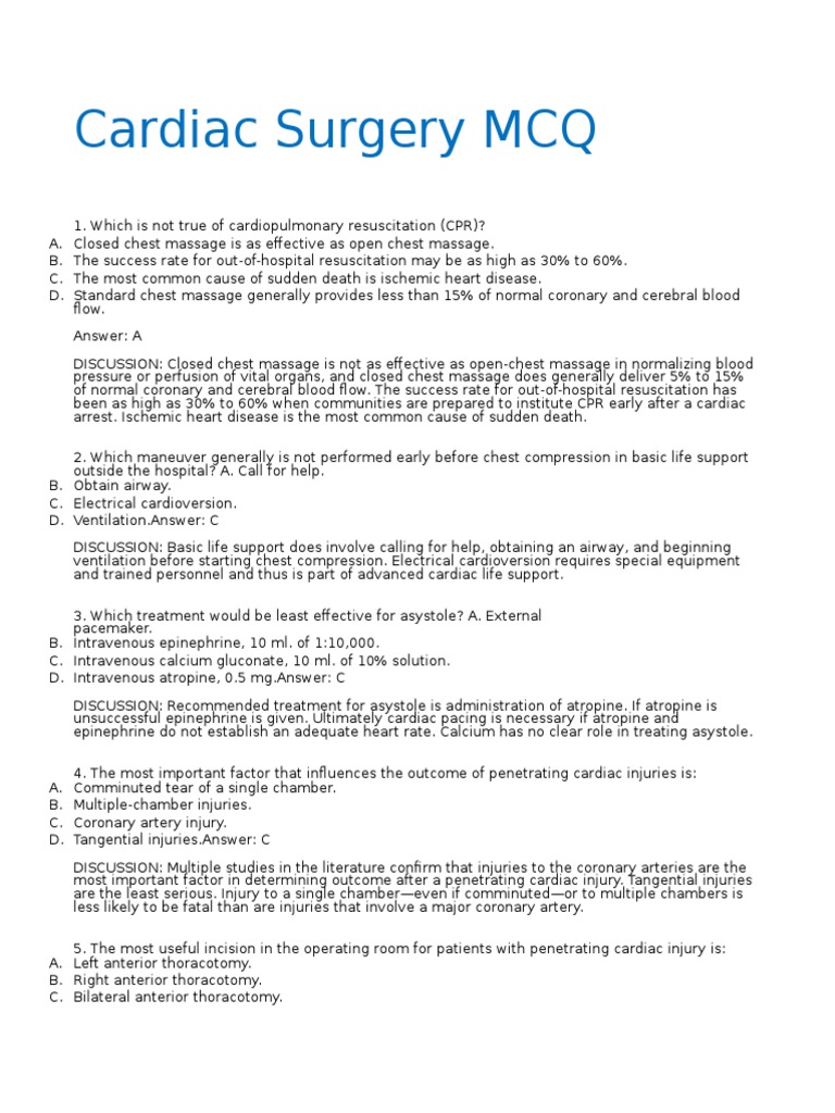 Cardiac Surgery MCQ | PDF | Aorta | Cardiopulmonary Resuscitation