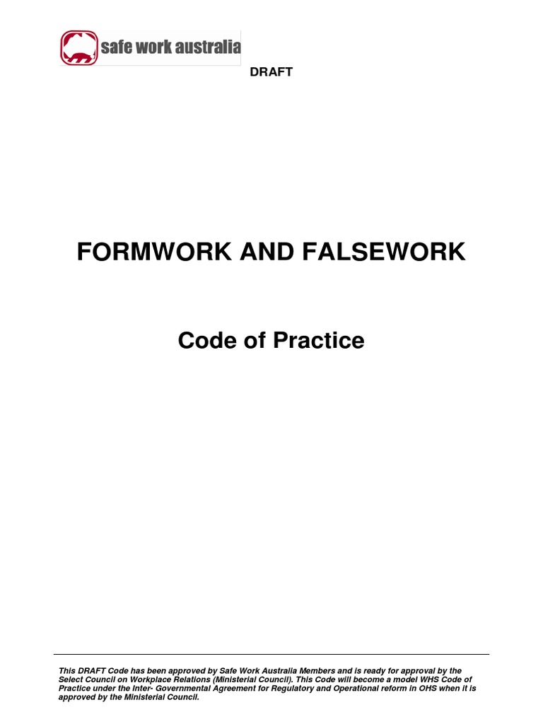 DRAFT Formwork Falsework COP | PDF | Occupational Safety And Health | Risk Management
