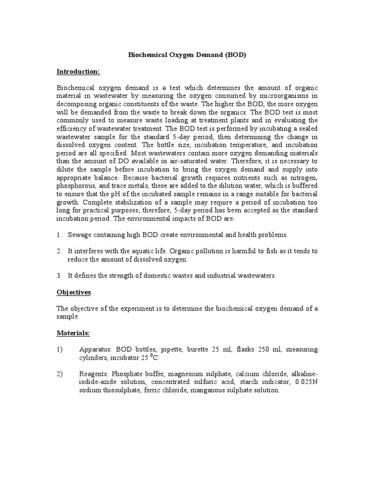 Biochemical Oxygen Demand PDF | PDF | Wastewater | Environmental Technology