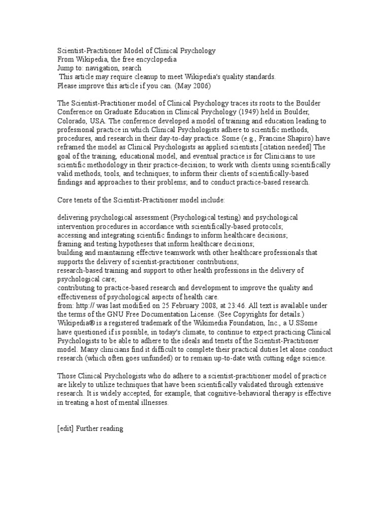Scientist Practitioner Model 3-1-08 | PDF | Clinical Psychology ...