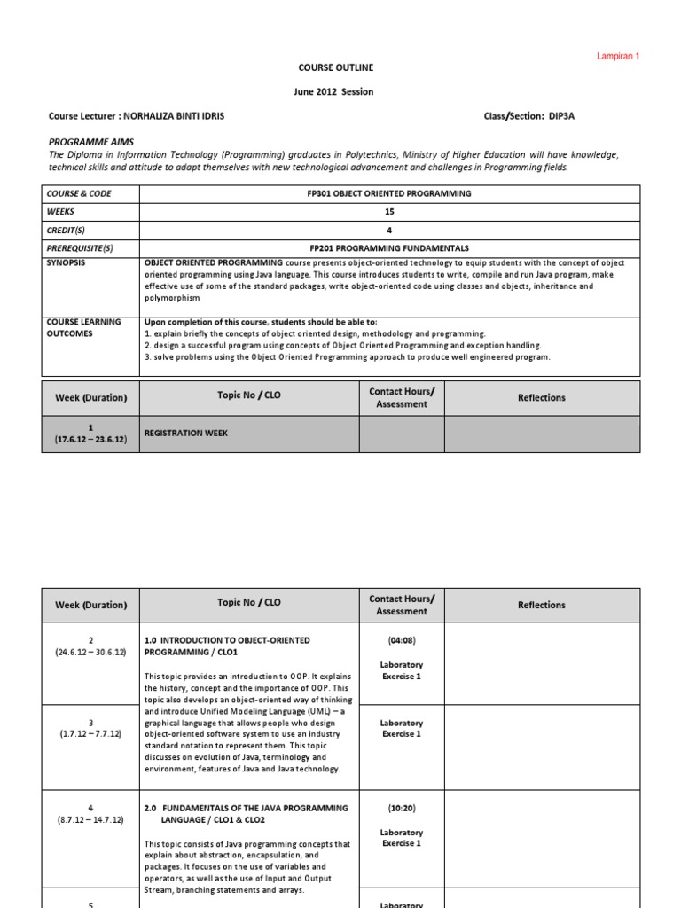 Fp301 Object Oriented Programming Pdf Object Oriented Programming Object Computer Science 