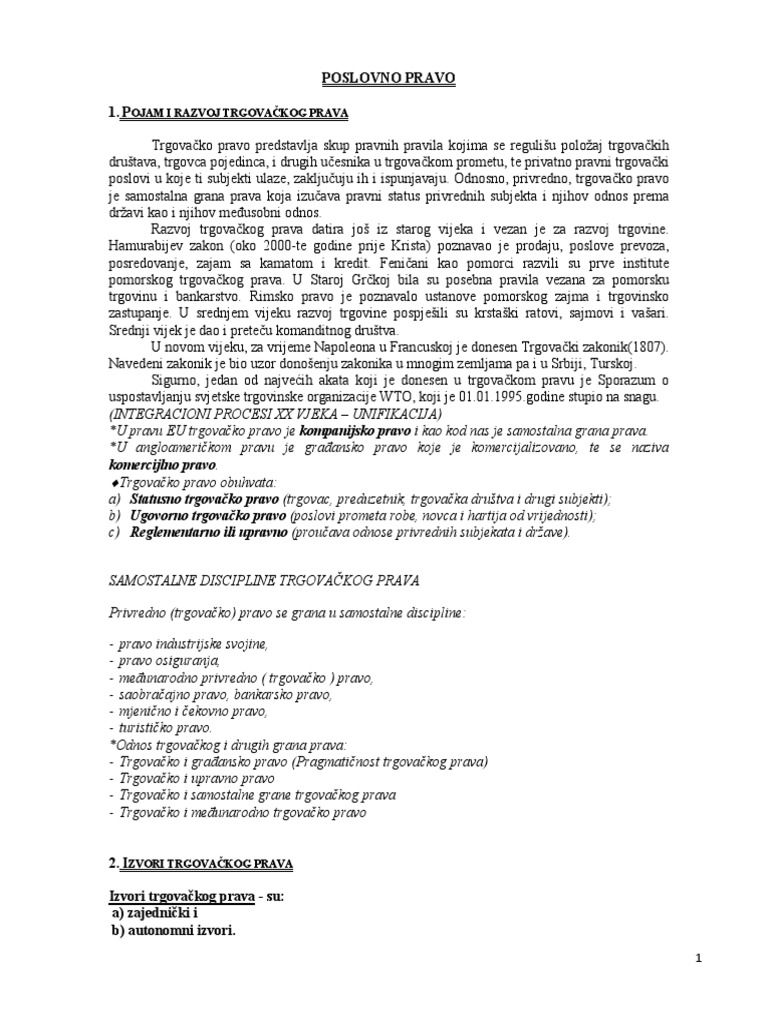 Skripta Poslovno Pravo PDF | PDF
