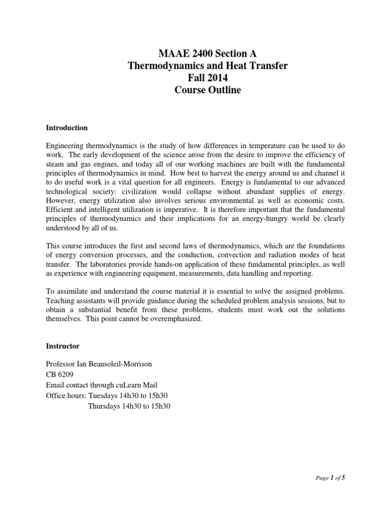 MAAE 2400 Fall 2014 Course Outline | PDF | Heat | Thermodynamics