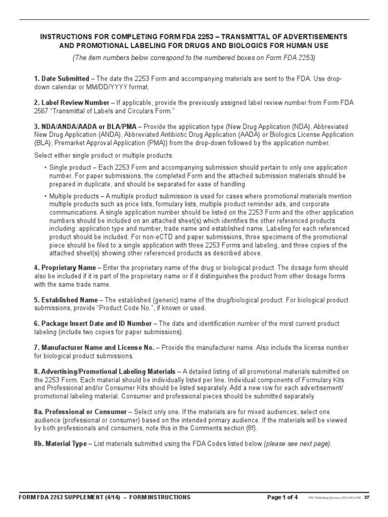 FDA 2253 Form Instructions | PDF | Food And Drug Administration | Internet