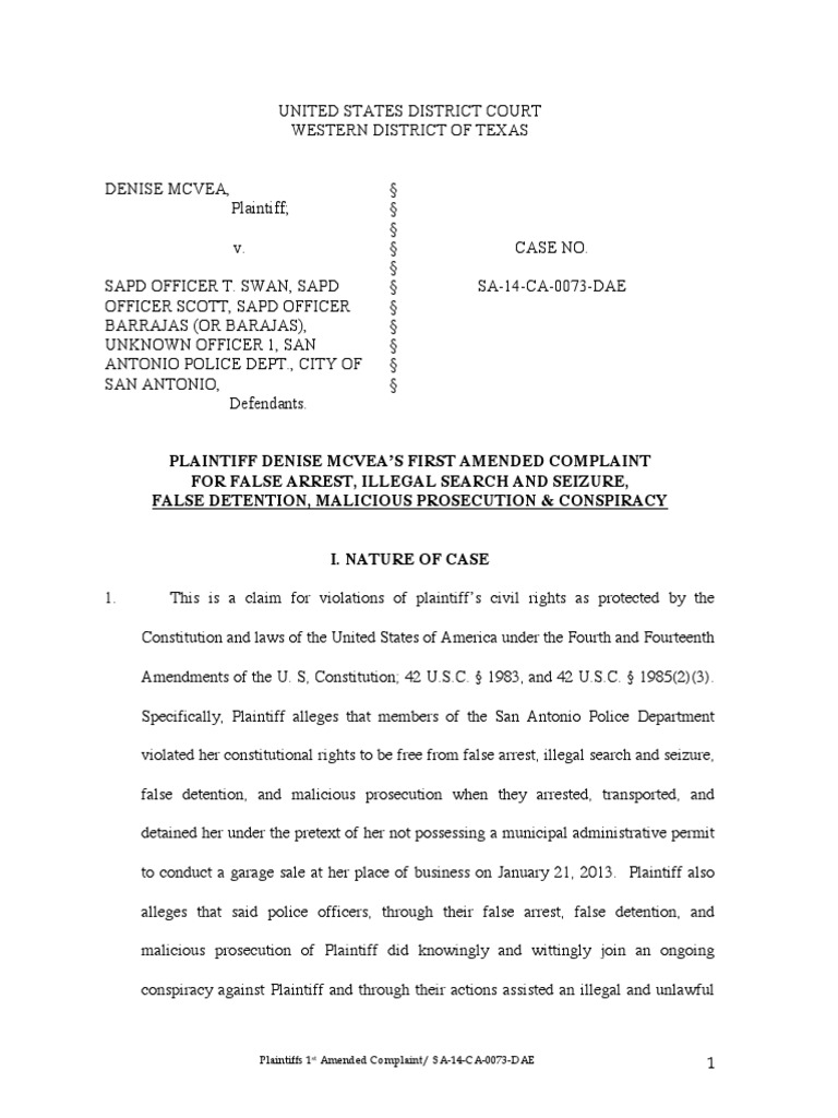 First Amended Complaint | Federal Rules Of Civil Procedure | Fourth ...