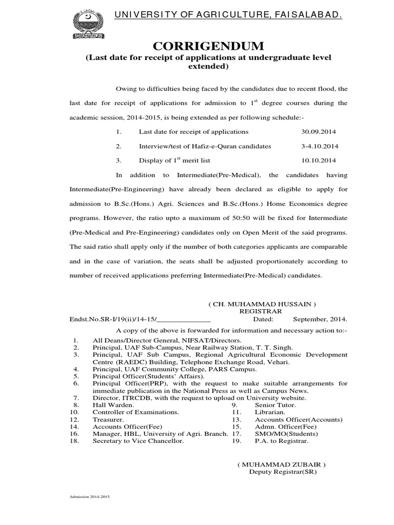 Corrigendum Revised Admission Program 2014-15 | PDF | University And ...