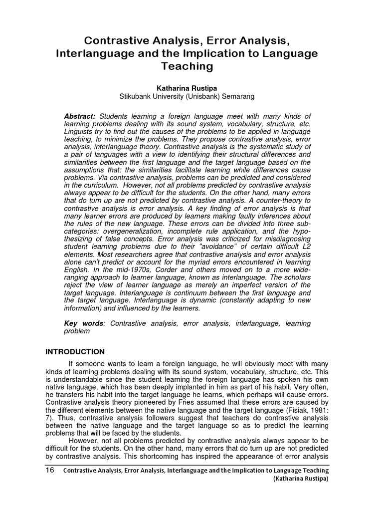 Contrastive and Error Analysis-Article | PDF | Second Language | Second Language Acquisition