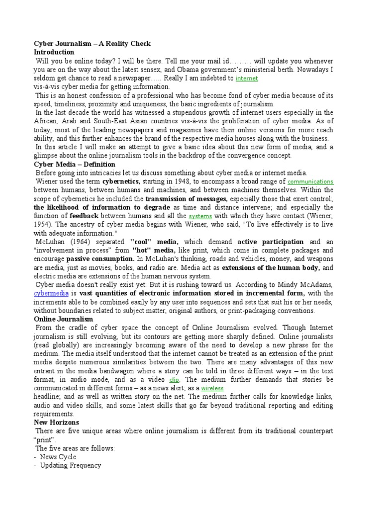 Cyber Journalism | PDF | Mass Media | Journalism