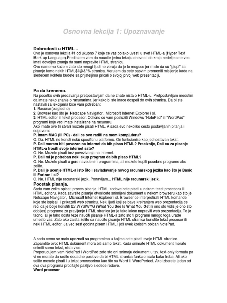HTML Osnove PDF | PDF