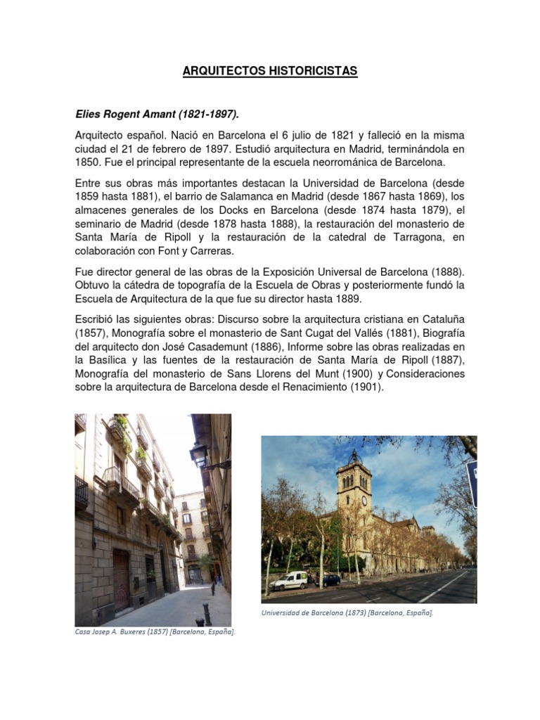 Arquitectos Historicistas Biografías | PDF | Barcelona | Estilos ...