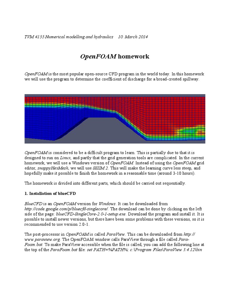 Openfoam Homework Guide Spillway Simulation Pdf Command Line Interface Computer File 5523