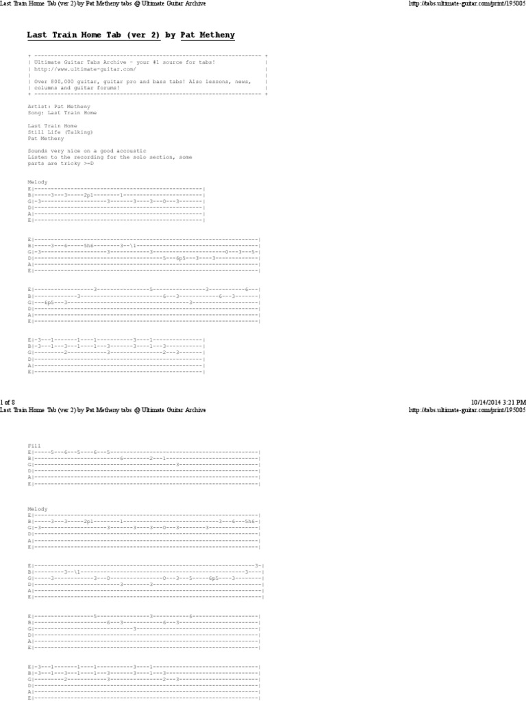 Last Train Home Tab (Ver 2) by Pat Metheny | PDF | Musicology | Musical ...