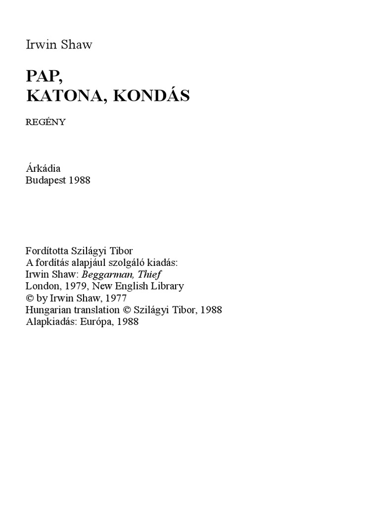 Shaw, Irwin - Pap, Katona, Kondás | PDF