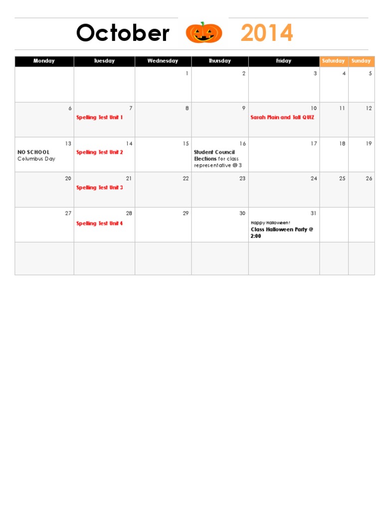 October 2014 Classroom Schedule | PDF