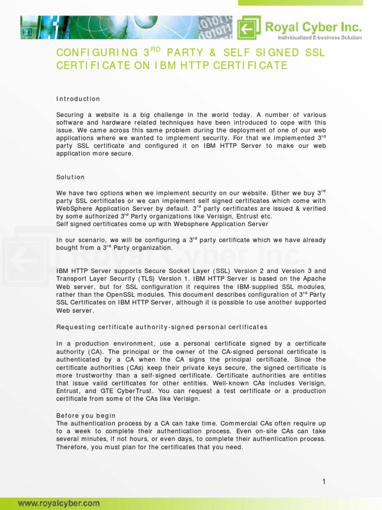 Configuring IBM HTTP Server SSL Mutual Authentication | PDF | Transport Layer Security | Public ...