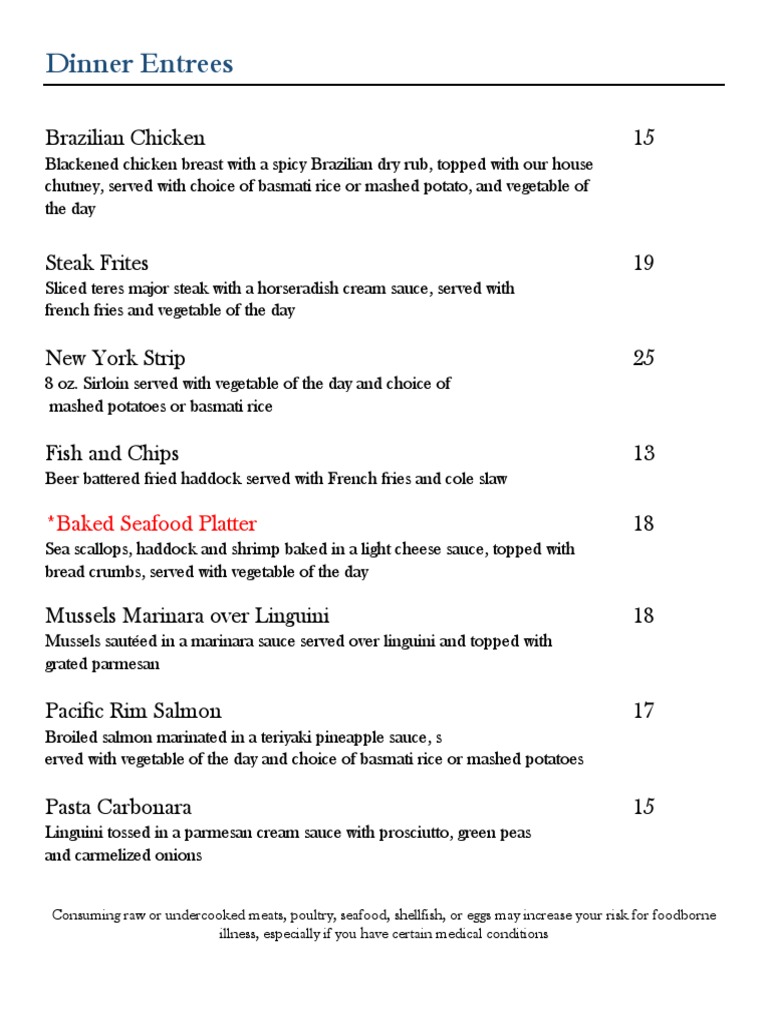 Delicious Dinner Entrees Menu | PDF | Cooking, Food & Wine