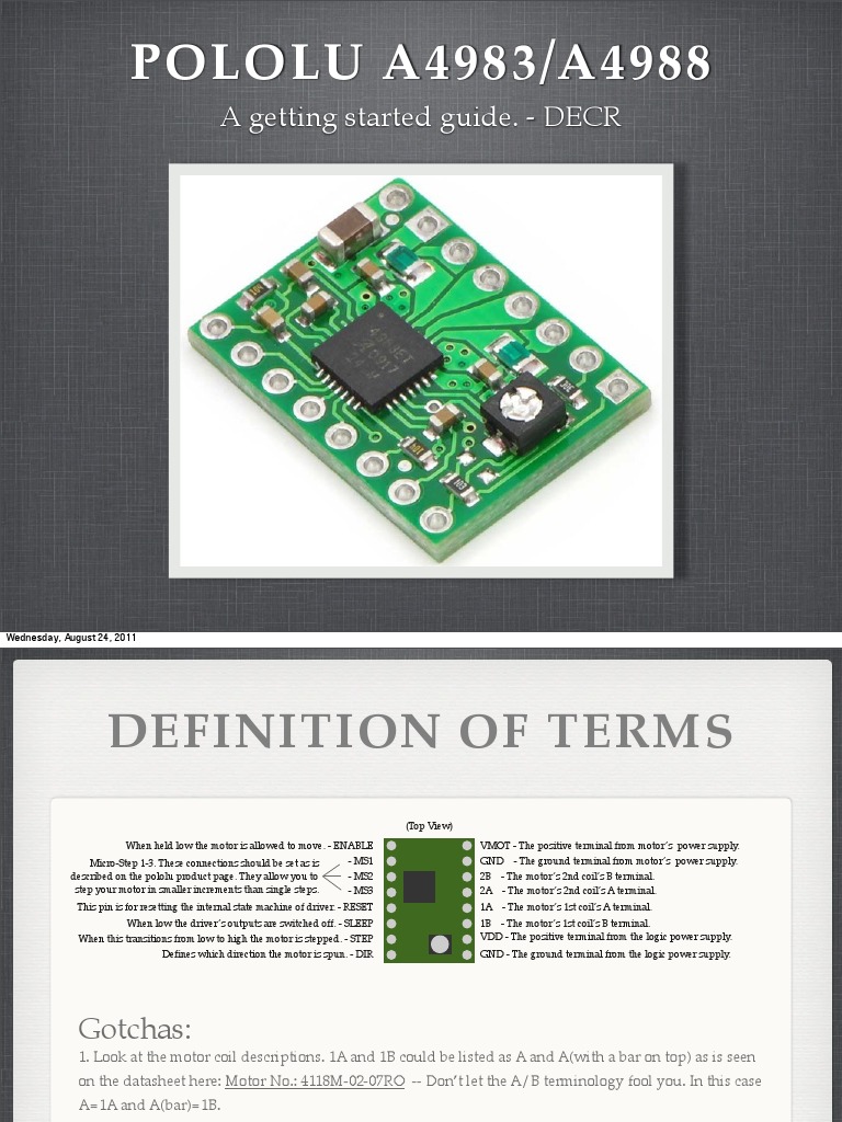 POLOLU A4983/A4988: A Getting Started Guide. - DECR | PDF | Arduino | Volt