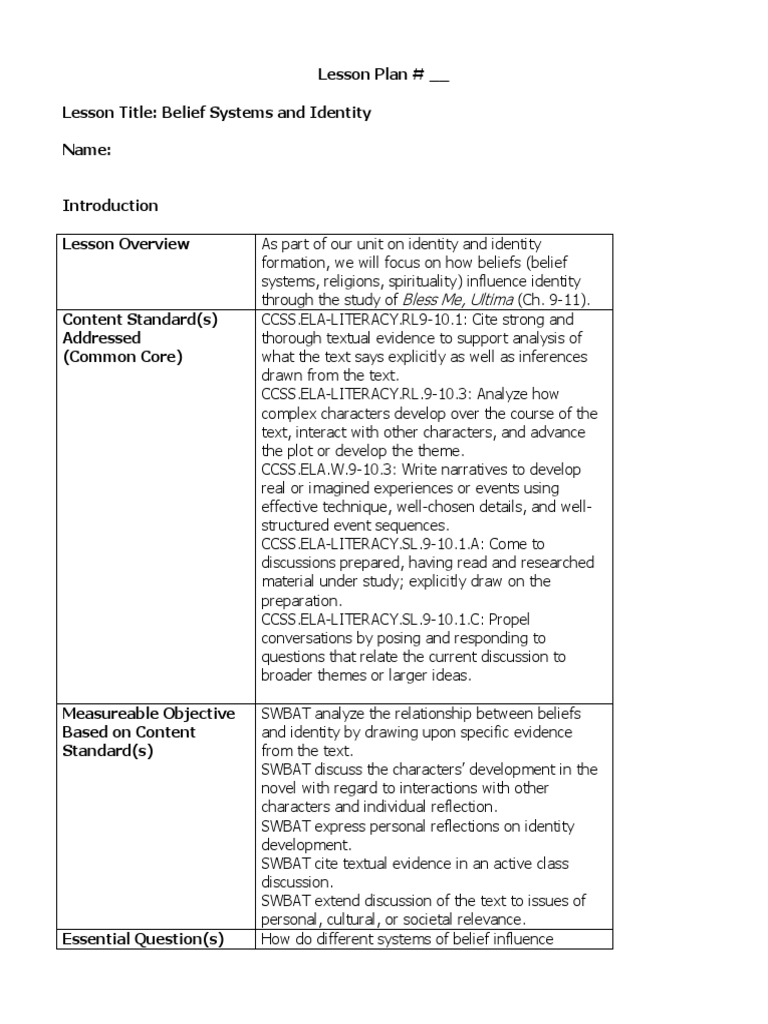 Systems of Belief and Identity - Lesson Plan | PDF | Narrative ...